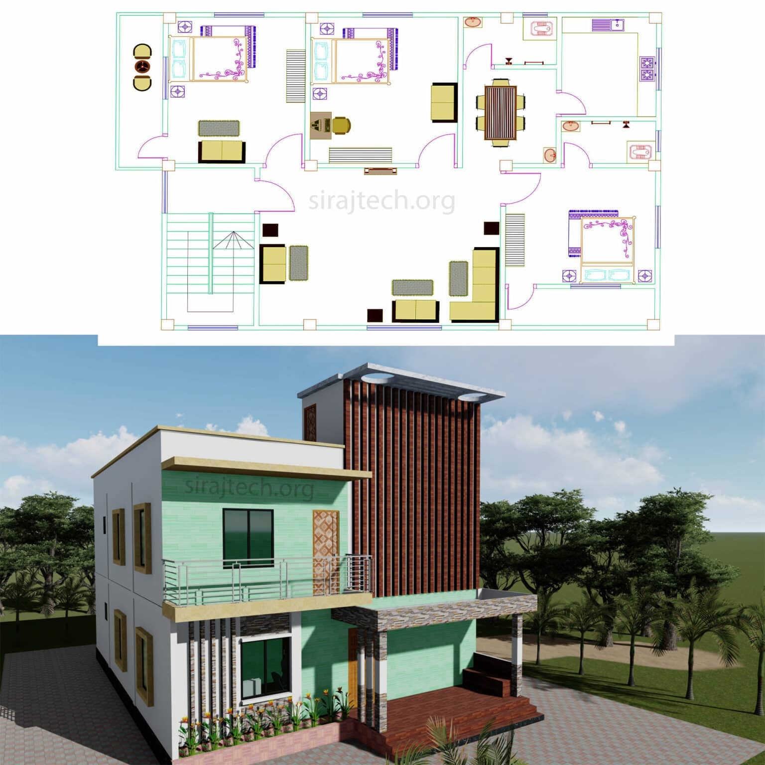 Low cost duplex house design in Bangladesh - SIRAJ TECH