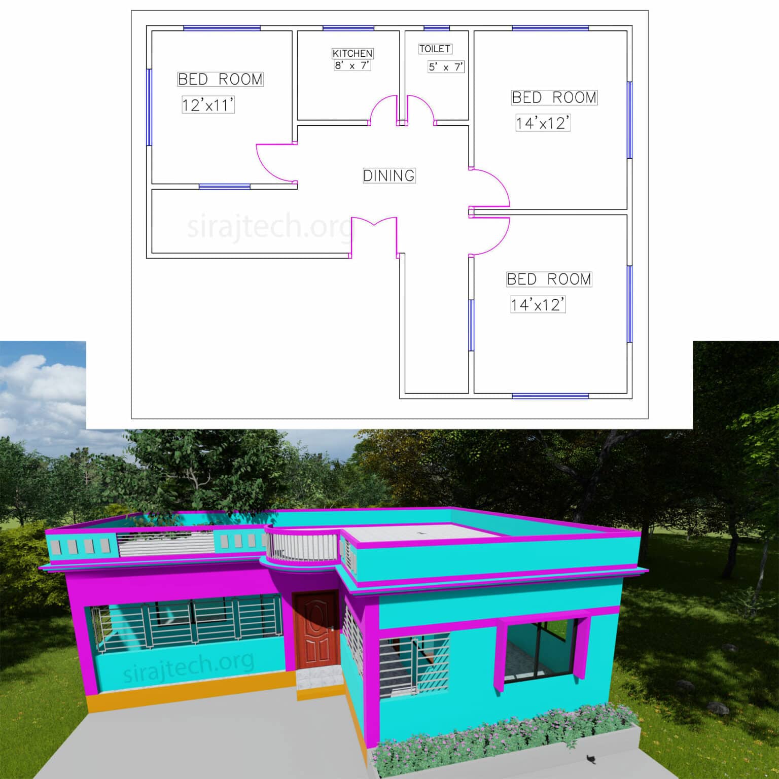 L type house front design - এল শেপ বাড়ির ডিজাইন - SIRAJ TECH